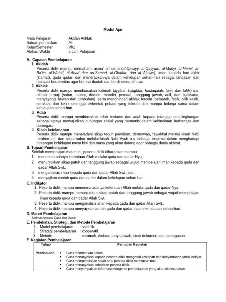 Modul Ajar akidah akhlak 6 bab 3 | PDF