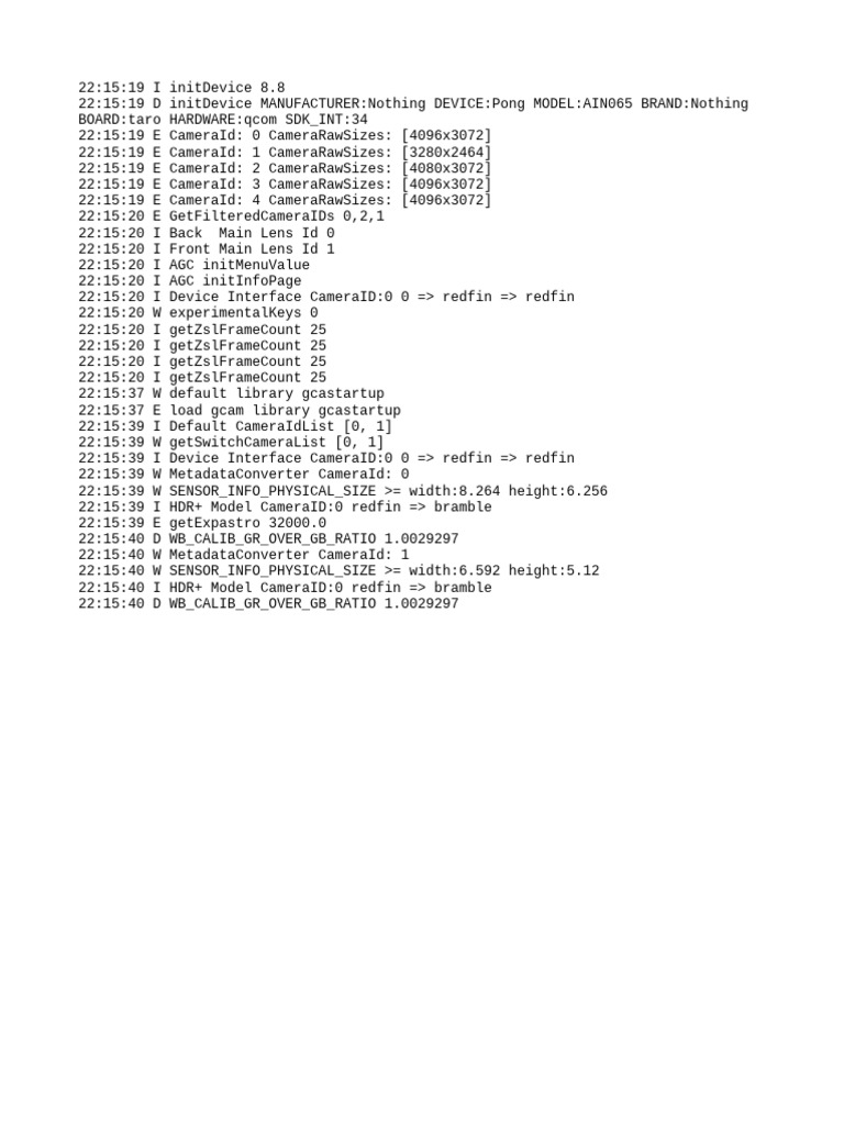 Camera Initialization Log Details | PDF