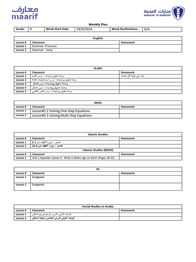 Weekly Plan W6 - 2024 2025 | PDF | Ecology | Applied And Interdisciplinary Physics