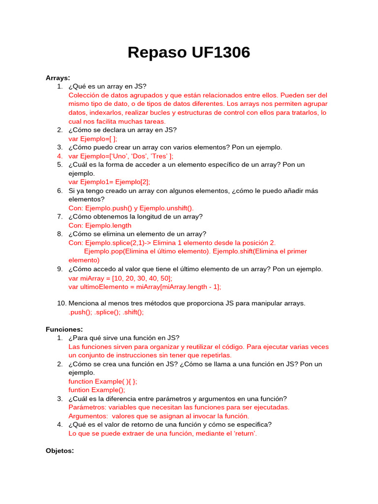 Introducción a Arrays, Funciones y Objetos en JS | PDF | Script Java | Función (Matemáticas)