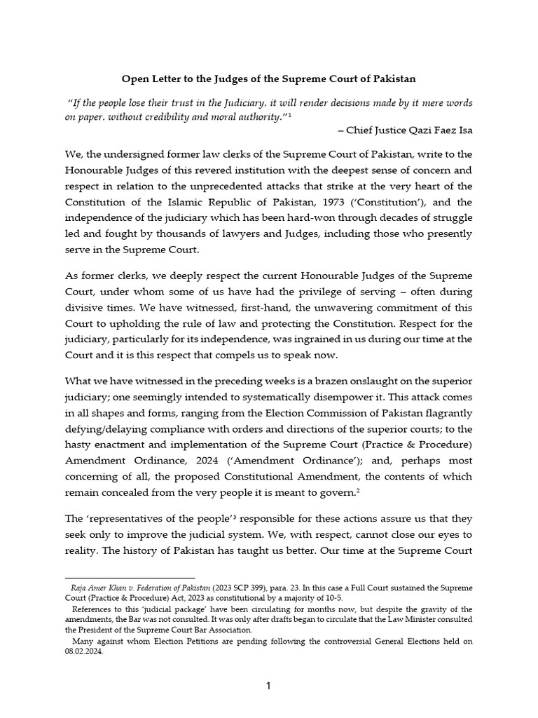 Open Letter to the Judges of the Supreme Court of Pakistan | PDF ...