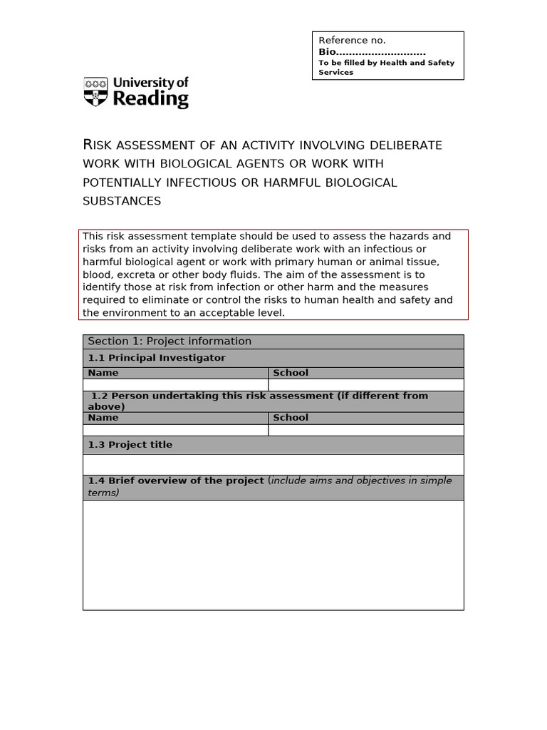 Biological Risk Assessment Form 2019 | PDF | Infection | Occupational ...
