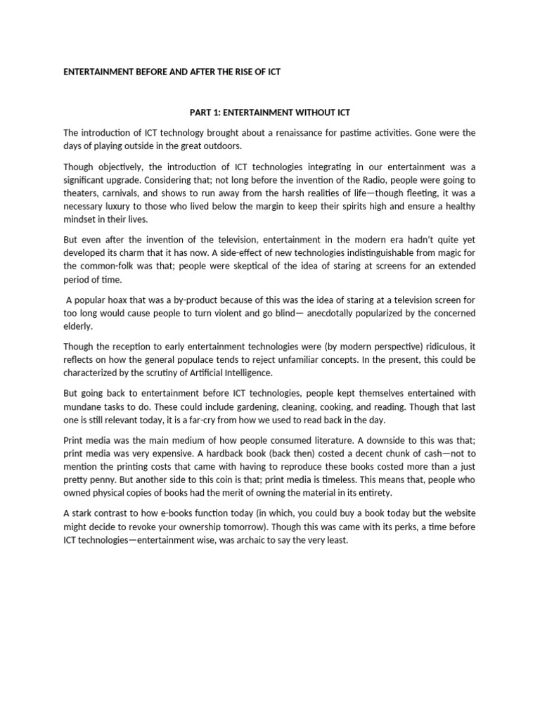 Entertainment Before and After The Rise of Ict - 114028 | PDF ...