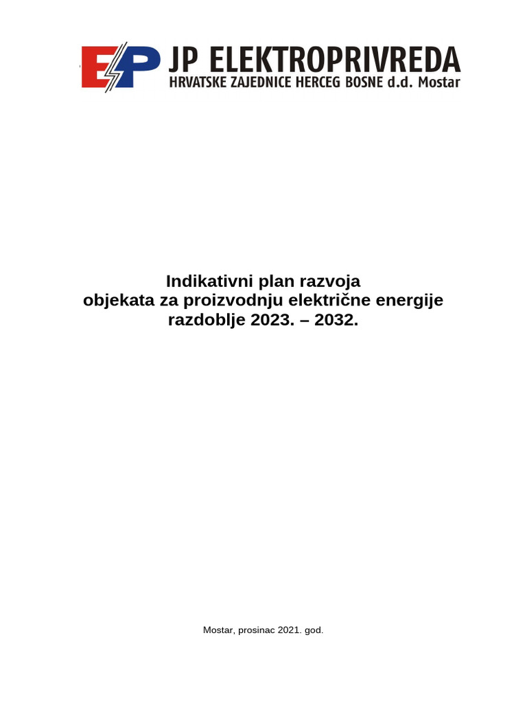 Indikativni Plan Razvoja Proizvodnje 2023-2032 - EPHZHB | PDF