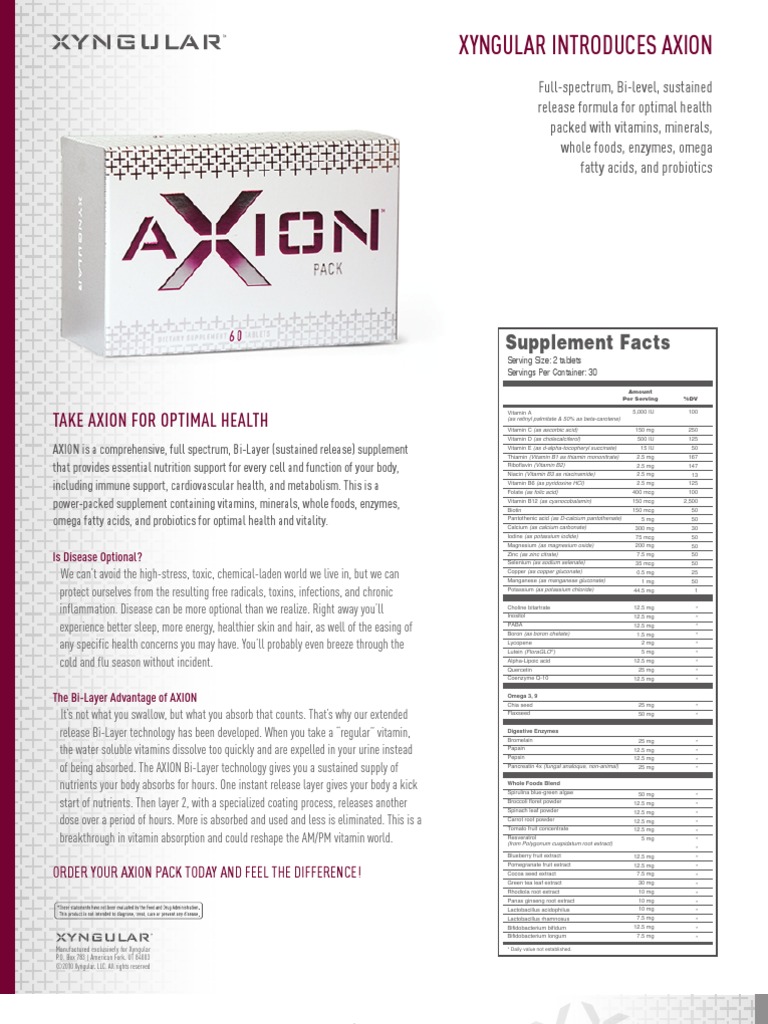 AXION Product Sheet | PDF | Dietary Supplements | Vitamin