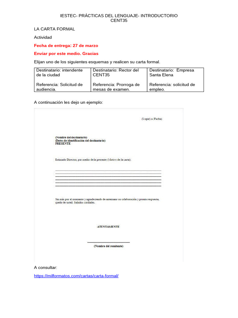 Ejercicio 3 Carta Formal IESTec | PDF
