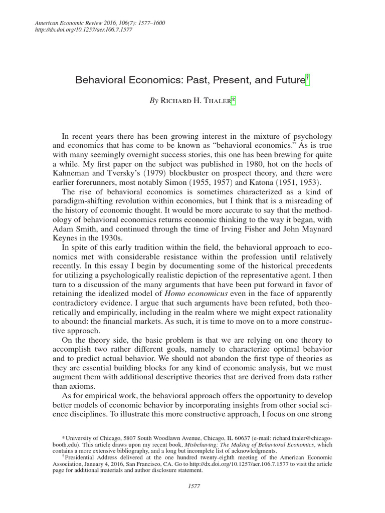 Behavioral Economics Past, Present, and Future | PDF | Behavioral ...