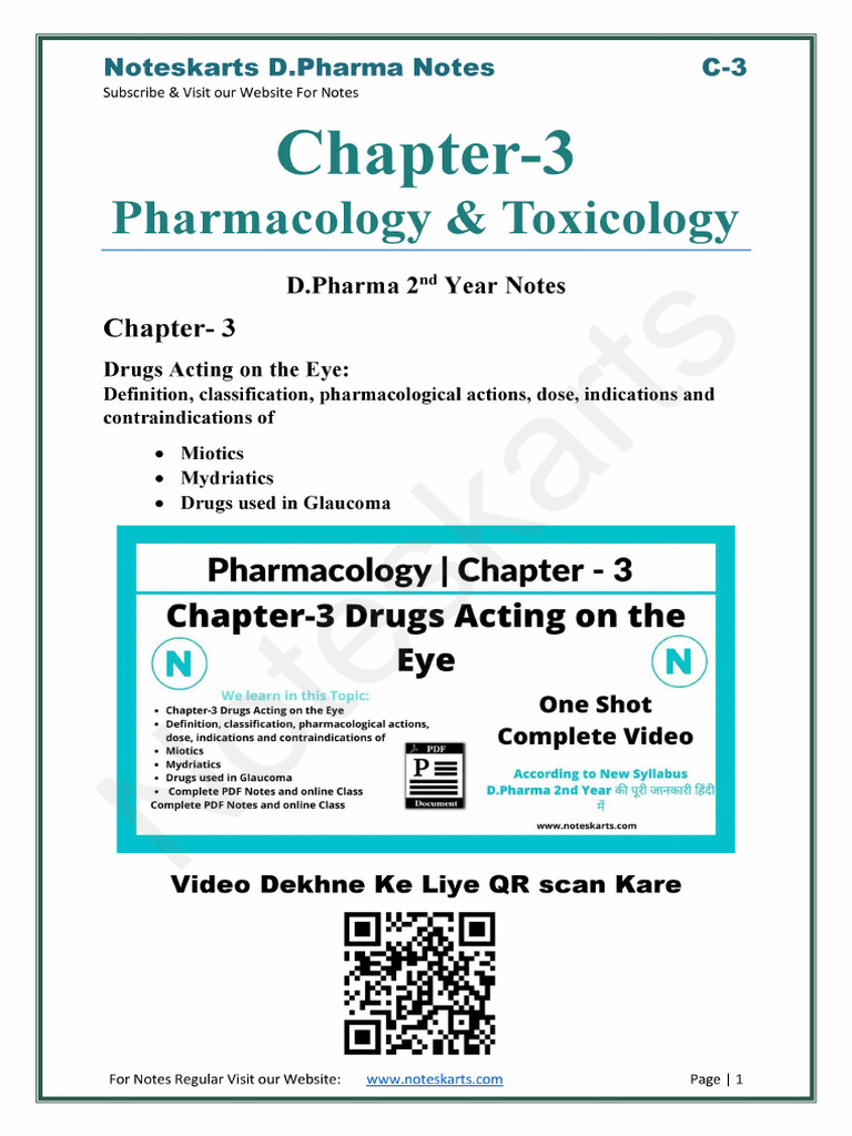Chapter 3 Pharmacology Complete Notes by Noteskarts Acc To ER20 | PDF