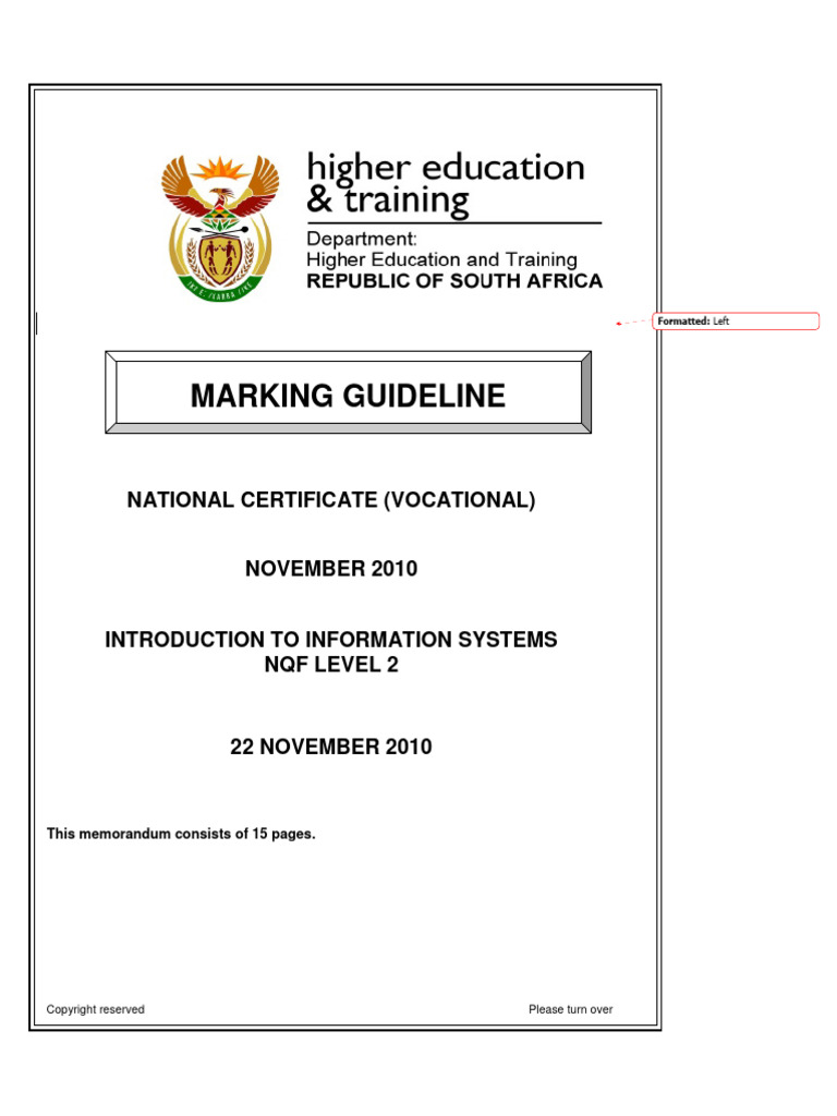 Marking Guideline: National Certificate (Vocational) | PDF | Disk ...