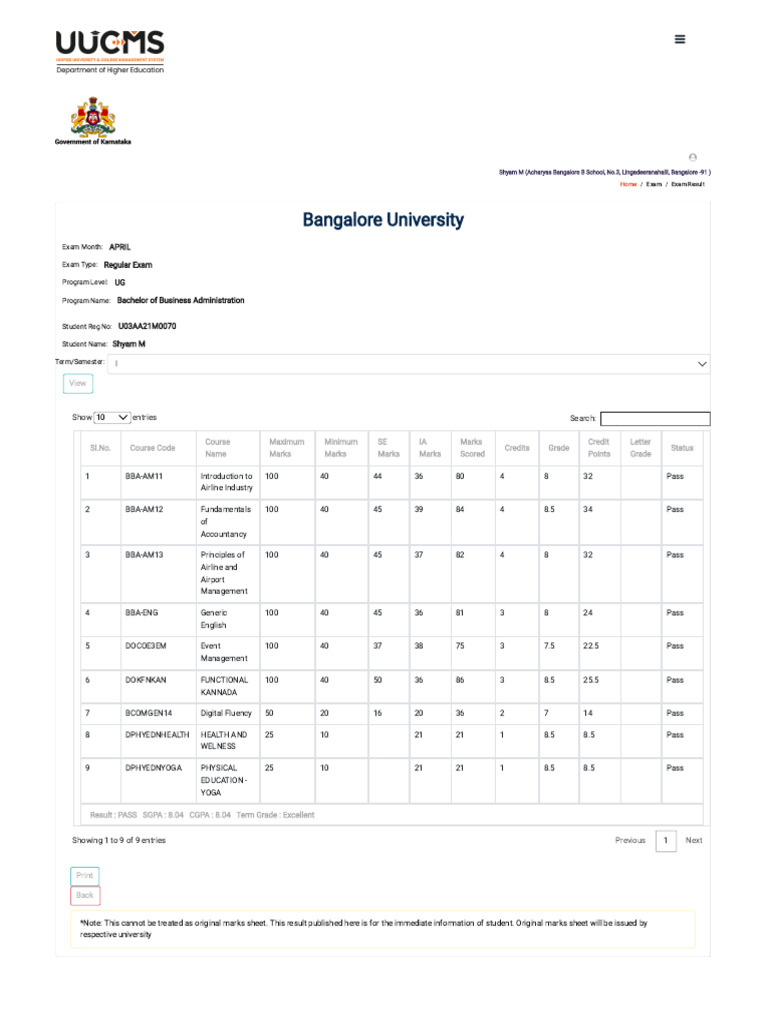 1st sem marksheet | PDF