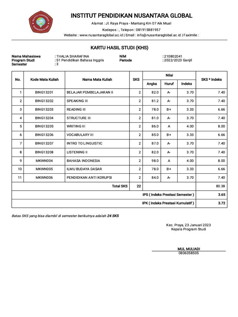 Cetak Laporan KHS Mahasiswa | PDF