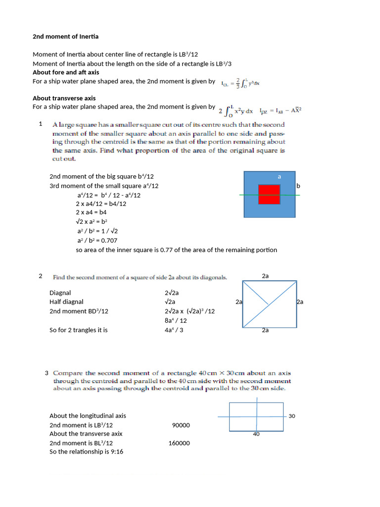 2nd moment of area work sheet | PDF | Mechanics | Physical Quantities