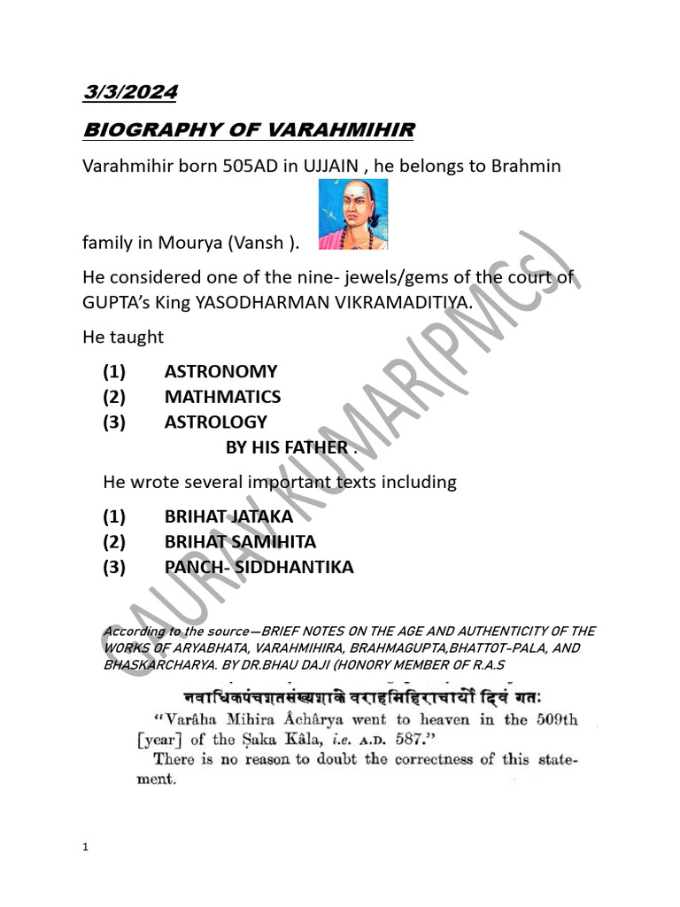 Biography of Varahmihir | PDF | Astronomy