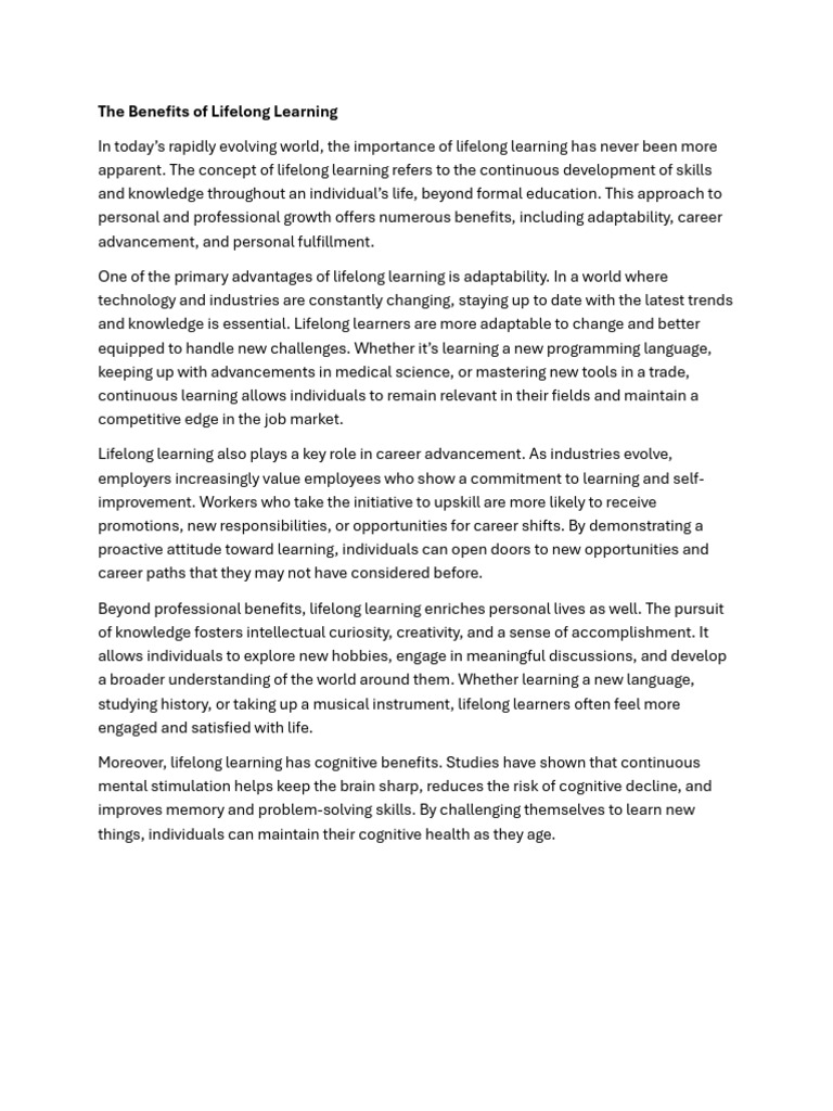 The Benefits of Lifelong Learning | PDF