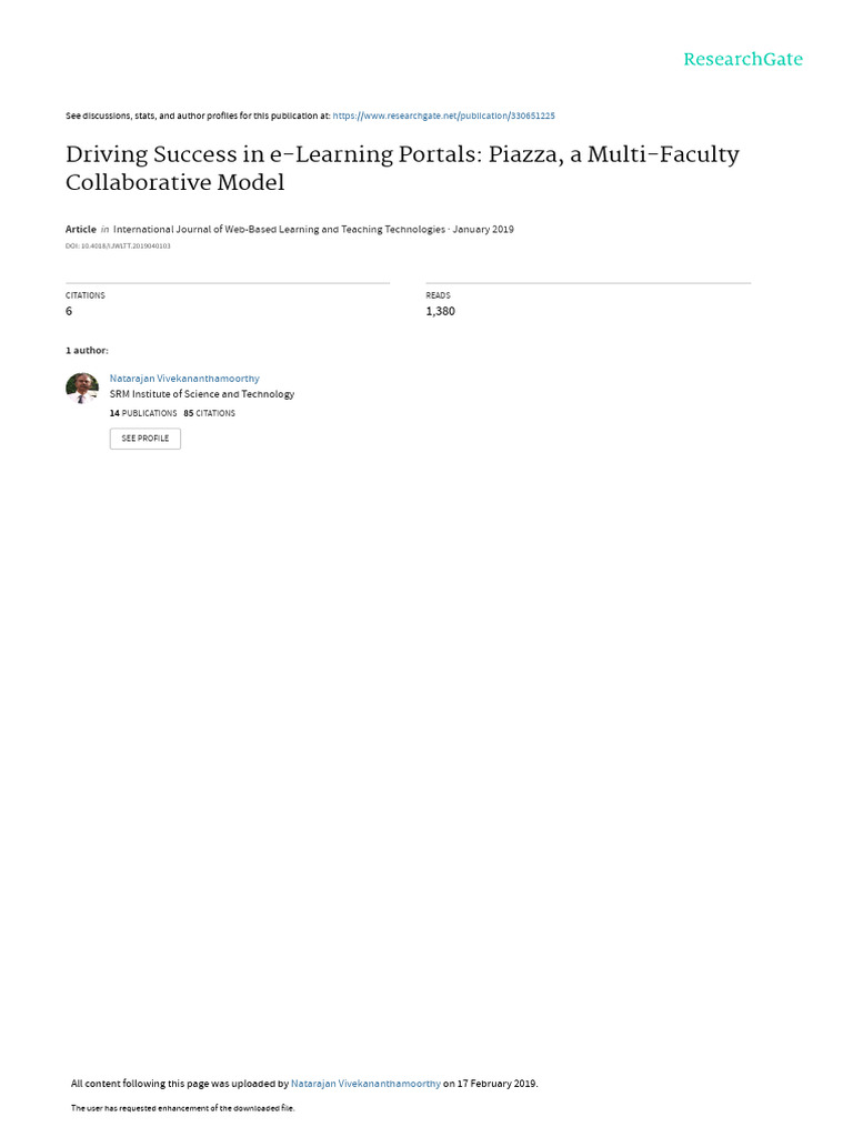 Driving Success in E-Learning Portals: Piazza, A Multi-Faculty Collaborative Model | PDF ...