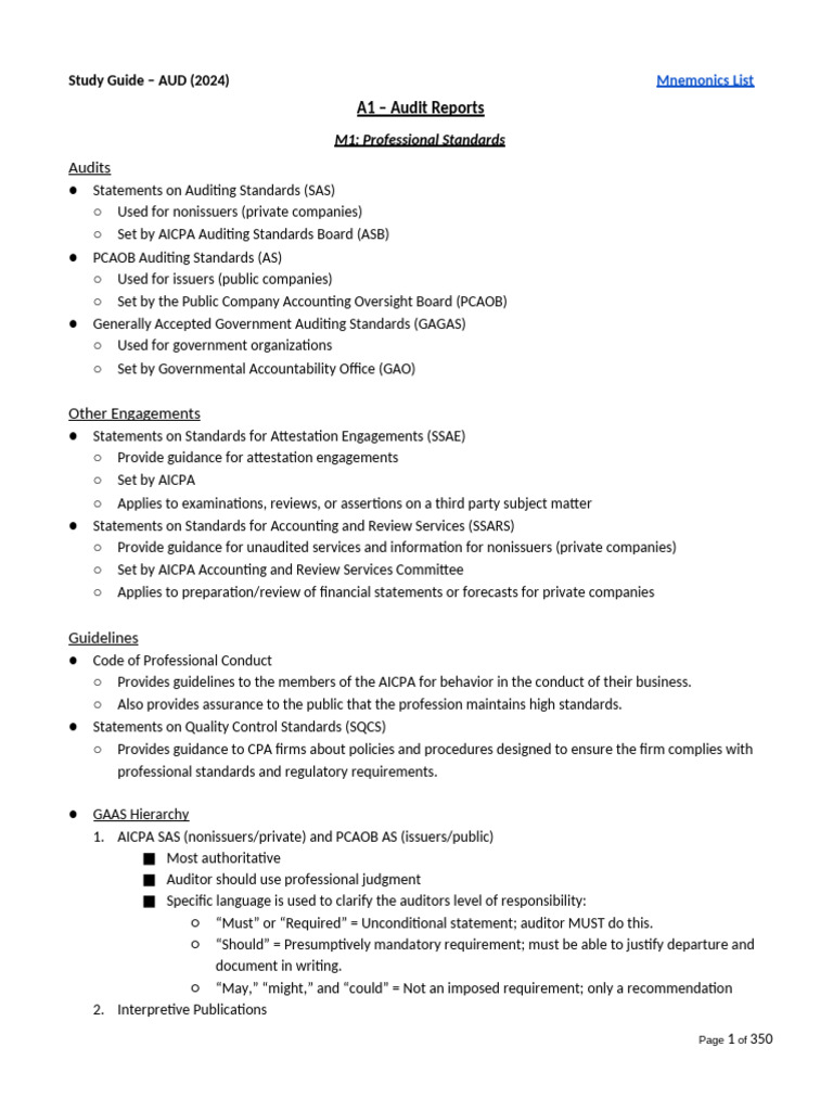 AUD Study Guide | PDF | Auditor's Report | Audit
