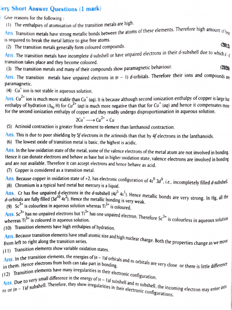 D, F Block - Reasoning Ques | PDF | Transition Metals | Electron ...