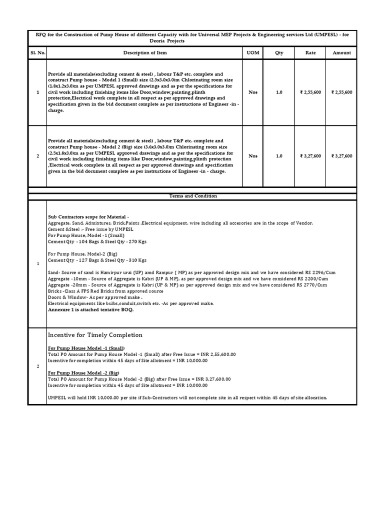 RFQ for Pump House Construction Projects | PDF | Value Added Tax ...