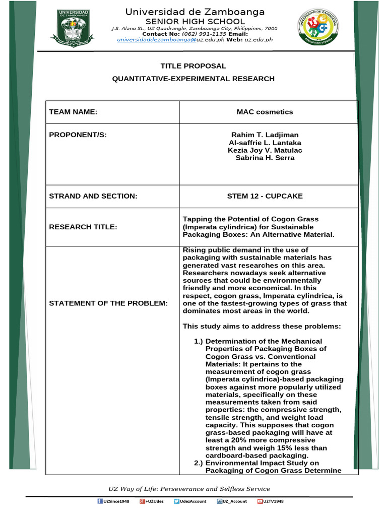 Format Experimental Title Proposal Shs Team Mac | PDF | Packaging And ...