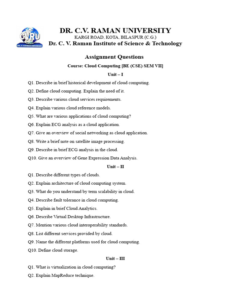 Cloud Computing Assignment Questions | PDF | Cloud Computing | Virtualization