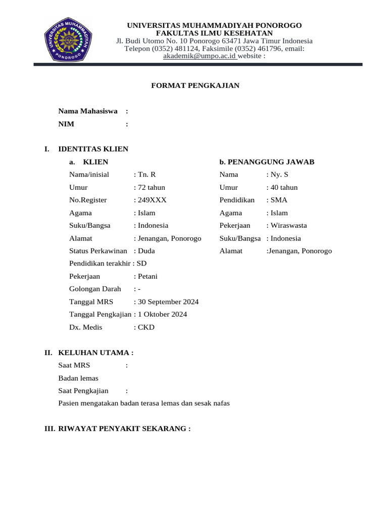Identitas Klien | PDF | Kesehatan Holistik