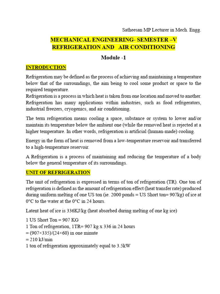Rac Module 1 Note July 2024 MPS | PDF | Refrigerator | Refrigeration