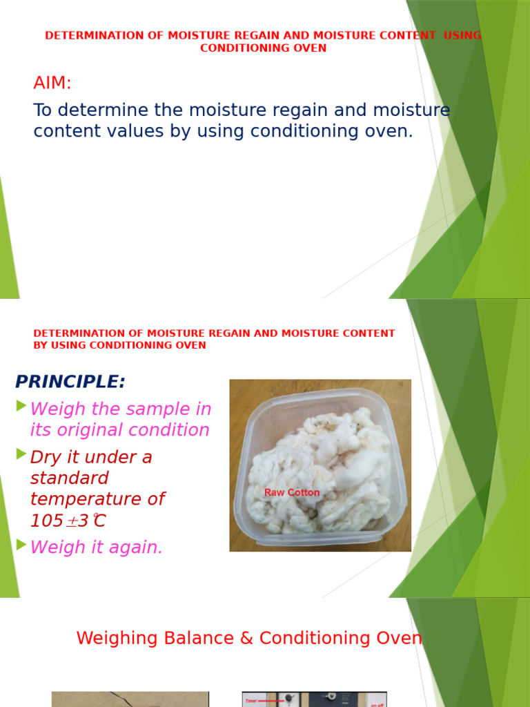 Determination of Moisture Regain and Moisture Content by | PDF