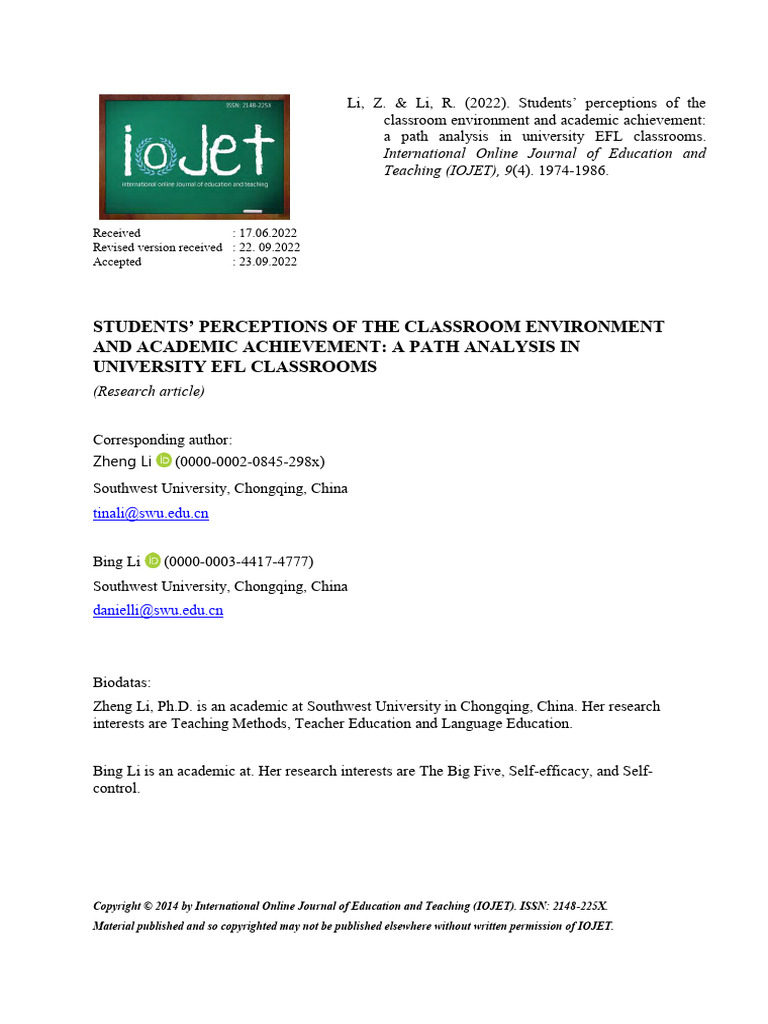 Classroom Environment and Academic Achievement | PDF | Teachers | Learning