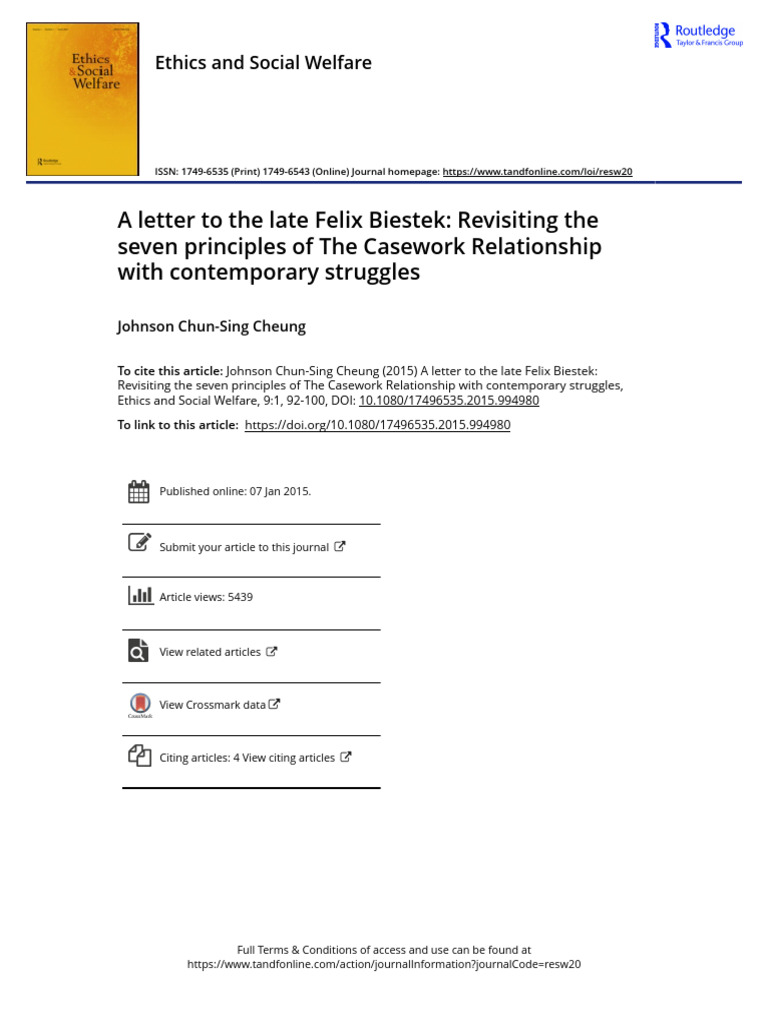 SW100 Reading L4 (A Letter To The Late Felix Biestek - Revisiting The ...