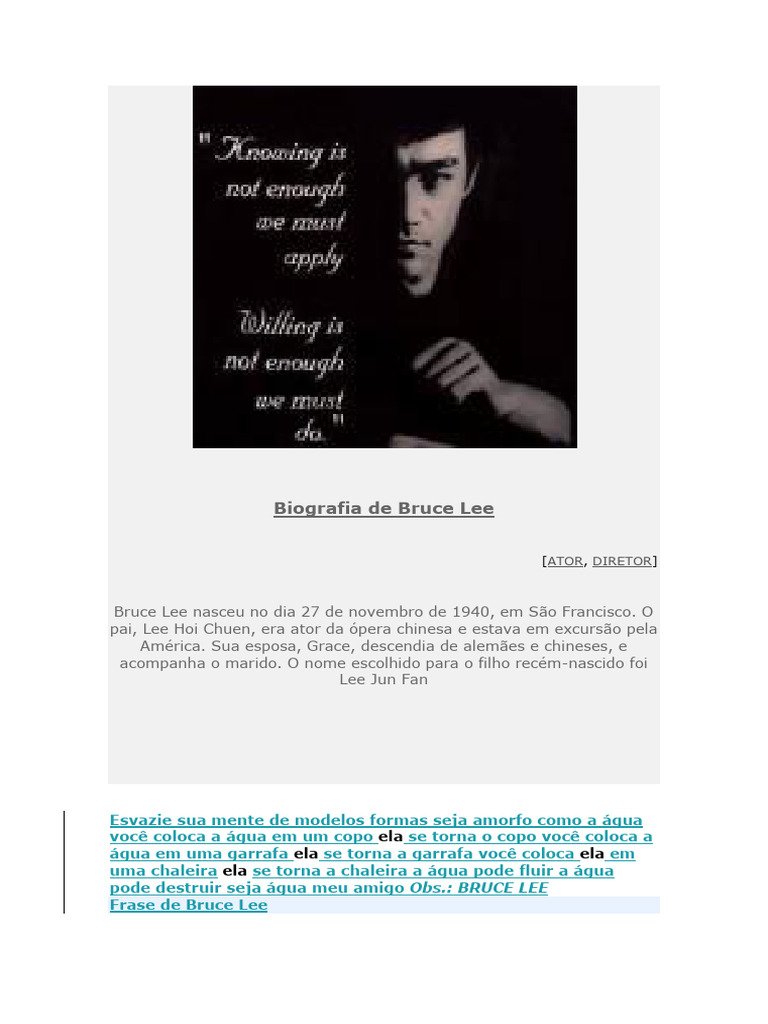 Biografia de Bruce Lee | PDF | Bruce Lee | Sabedoria