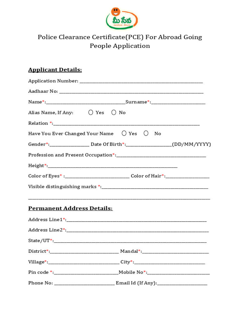 Police Clearance Certificate Application | PDF | Passport | Arrest Warrant