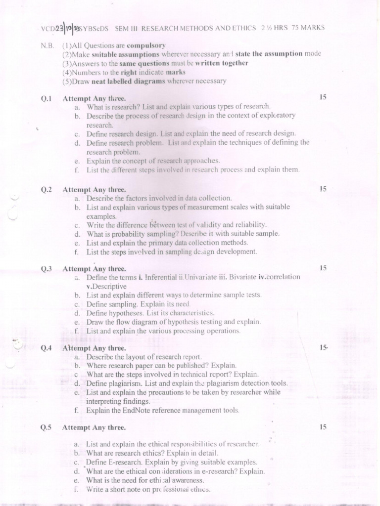 1. s.y.b.sc. (Data Science) (Cbcgss) Sem-III Research Methods and Ethics (23!10!2023) | PDF
