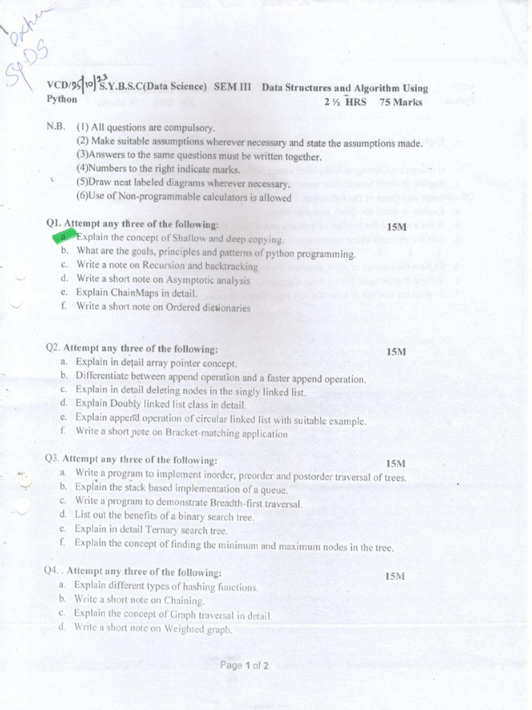 S.y.b.sc. (Data Science) (CBCGSS) Sem-III Data Structures and Algorithms Using Python (25!10 ...