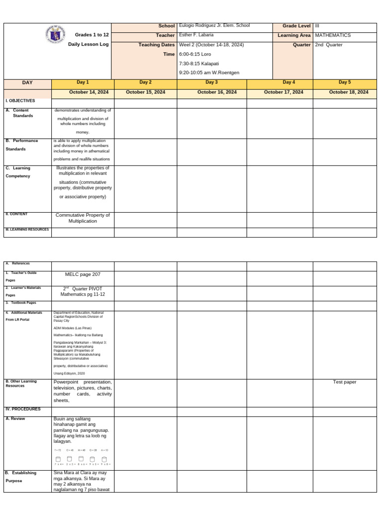DLL-MATHEMATICS-Q2-WEEK 2 | PDF | Cognition | Behavior Modification