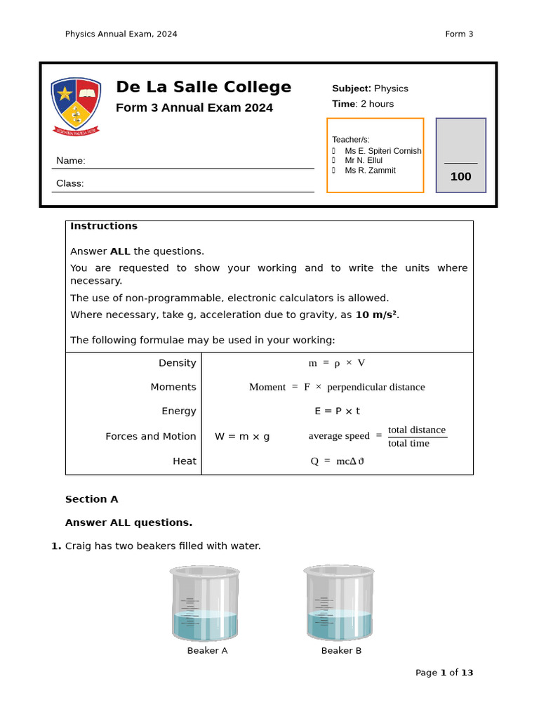 Form 3 Physics Exam 2024 Guide | PDF | Heat | Heat Capacity