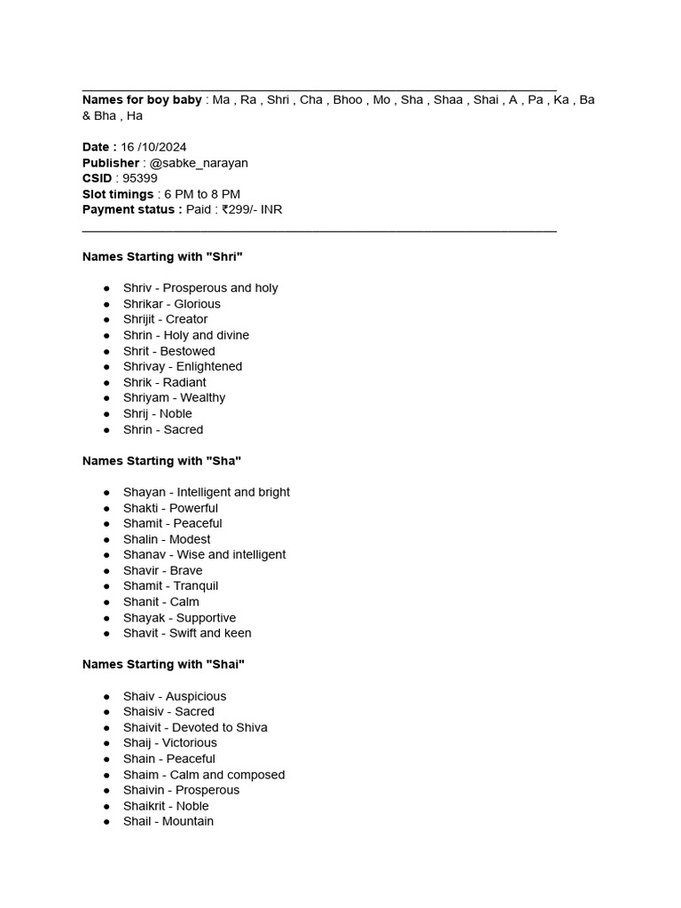 Boy Names Starting with Ma, Ra, Sha, Cha | PDF | Vishnu | Shiva
