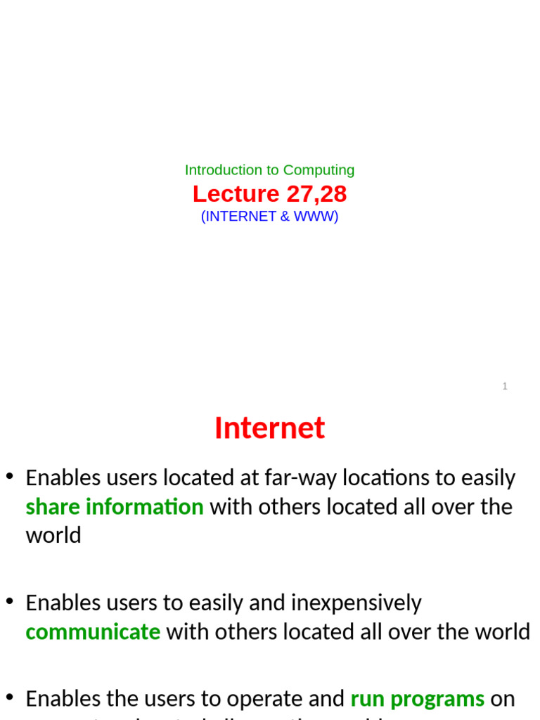 Lec 27-28 Internet WWW | PDF | Computer Network | World Wide Web