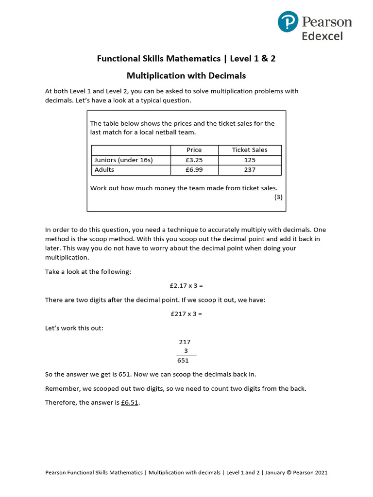 FS Maths L1 2 Multiplication With Decimals | PDF | Multiplication | Arithmetic