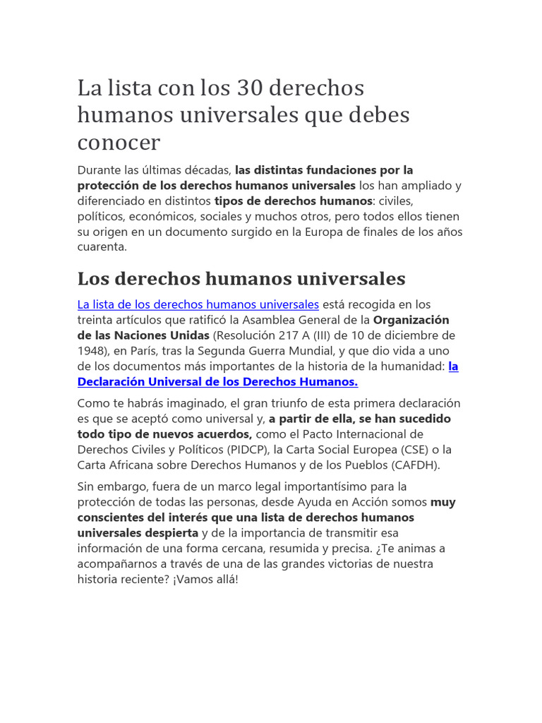 30 Derechos Humanos Universales | PDF | Derechos humanos | Libertad