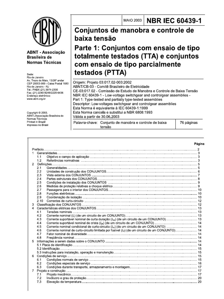 NBR IEC 60439-1 - 2003 - Conj. de Manobra e Cont. de Baixa Tensão ...