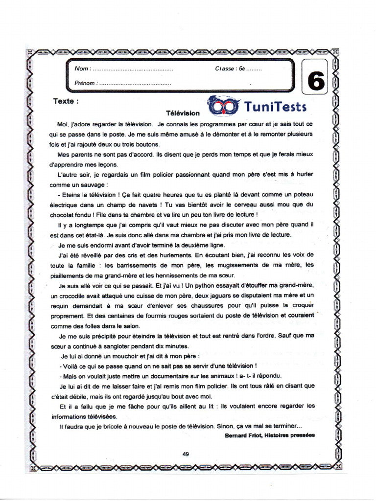 Devoir Télévision 6ème | PDF