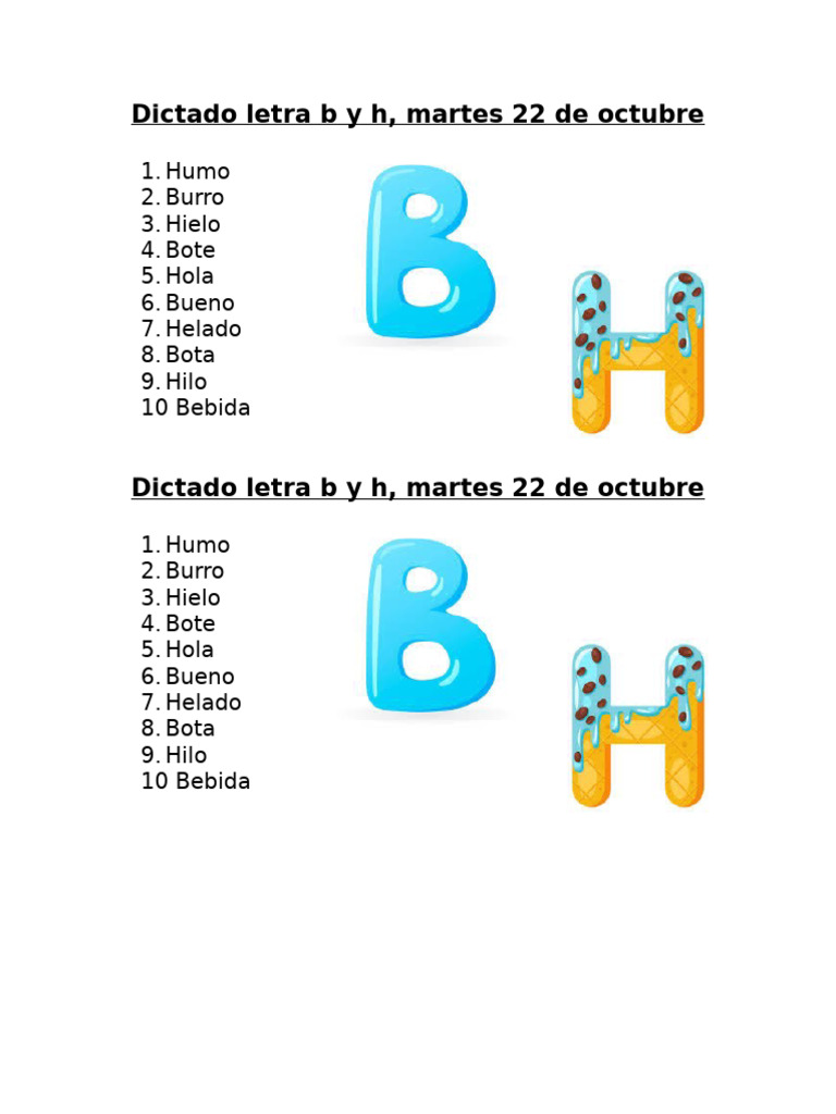 Dictado Letra B y H | PDF