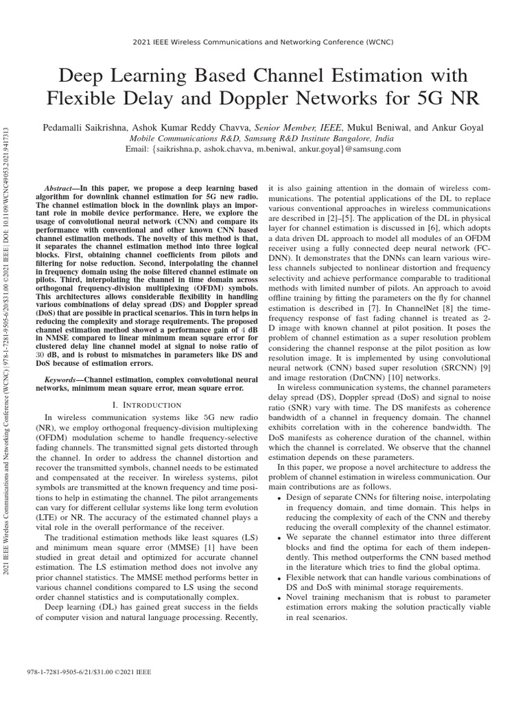 Deep Learning Based Channel Estimation With Flexible Delay and Doppler Networks For 5G NR | PDF ...
