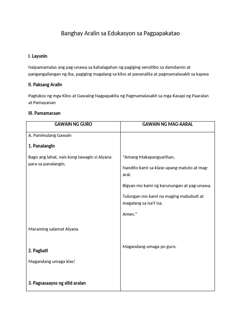 Banghay Aralin Sa ESP | PDF