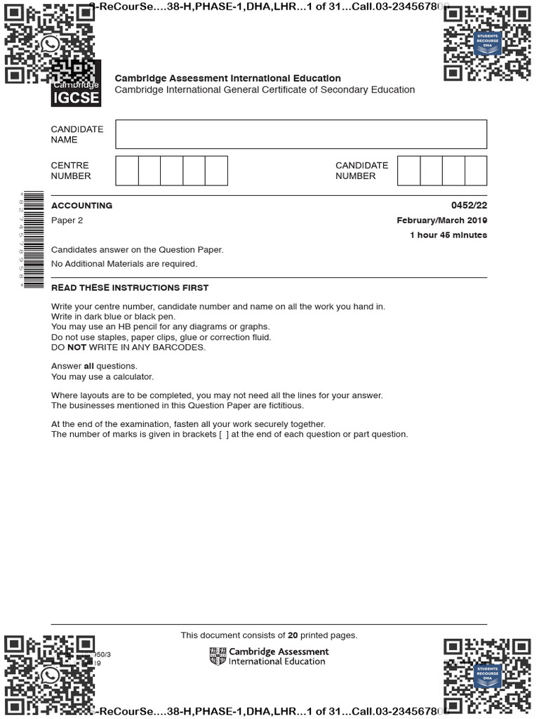 IGCSE Accounting Paper 2, 2019 | PDF | Debits And Credits | Expense