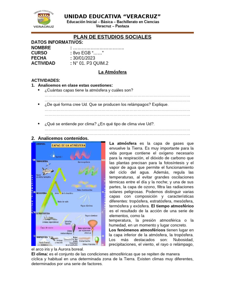 Plan Eess 8vo Egb 1 - P3 | PDF | Atmósfera | Clima