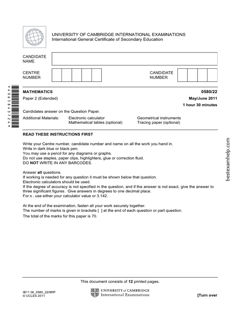 0580_s11_qp_22 | PDF | Pi | Significant Figures