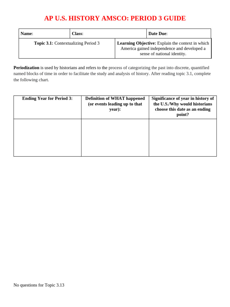 APUSH Period 3 Study Guide | PDF | American Revolution