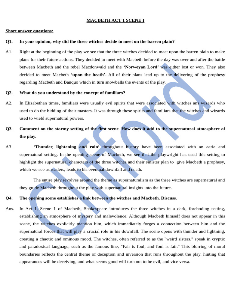 Macbeth Act 1 Scene 1 Analysis | PDF | Macbeth