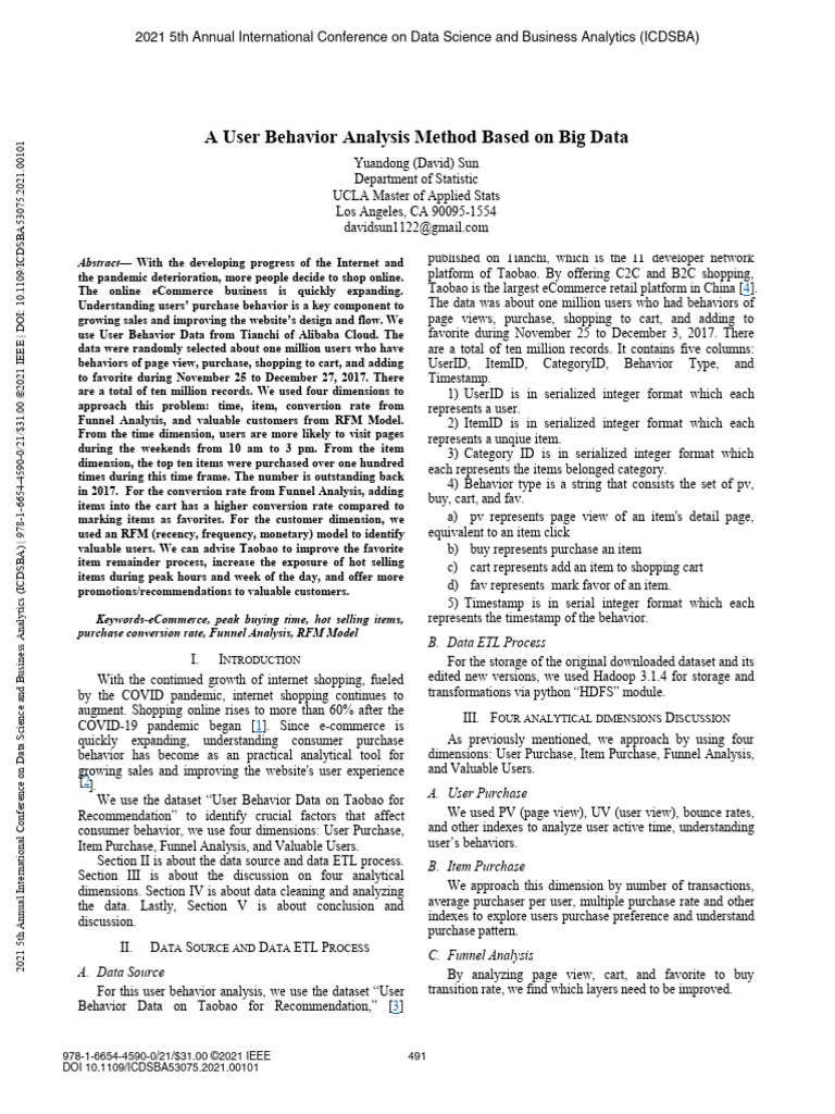 A User Behavior Analysis Method Based On Big Data | PDF | Information Technology | Information ...